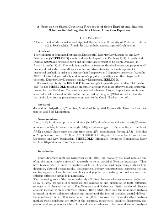 Pdf A Note On The Shock Capturing Properties Of Some Explicit And Implicit Schemes For Solving