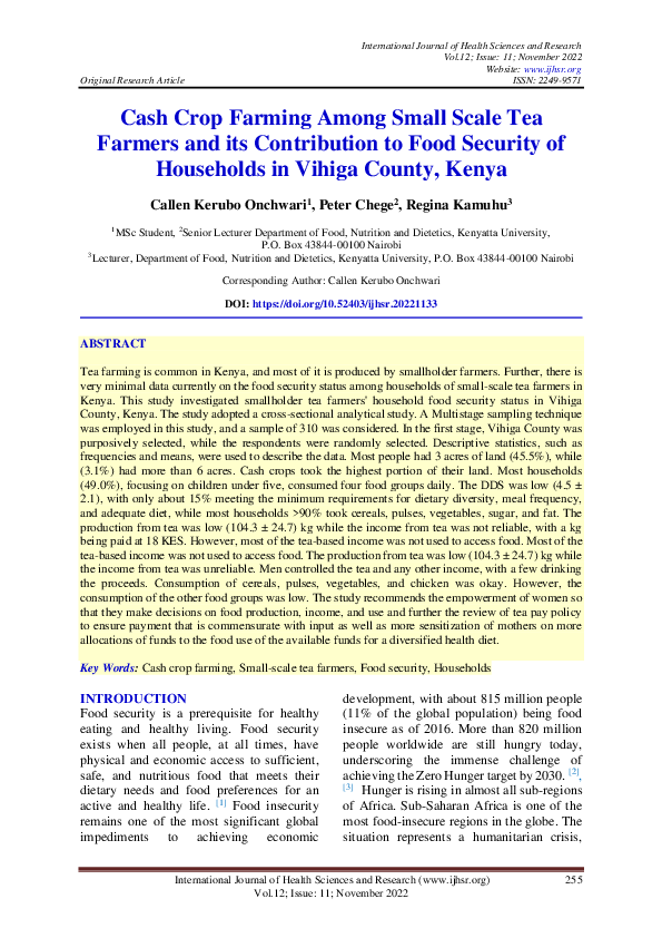 (PDF) Cash Crop Farming Among Small Scale Tea Farmers and its ...
