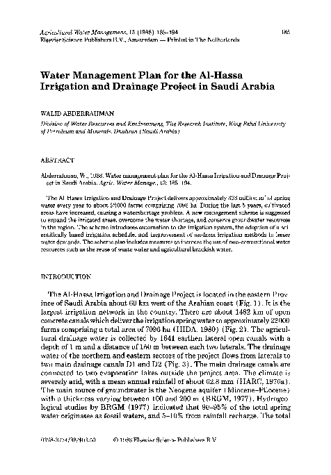 (PDF) Water management plan for the Al-Hassa Irrigation and Drainage ...
