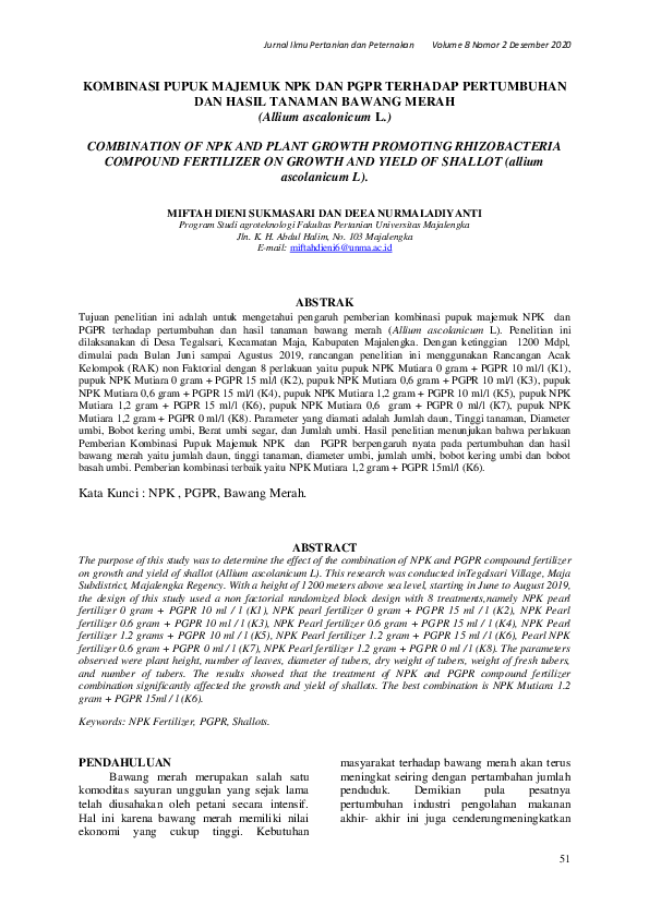 (PDF) KOMBINASI PUPUK MAJEMUK NPK DAN PGPR TERHADAP PERTUMBUHAN DAN HASIL TANAMAN BAWANG MERAH ...