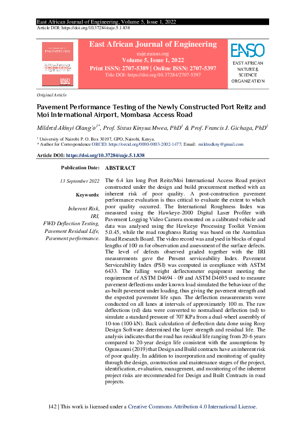 (PDF) Pavement Performance Testing of the Newly Constructed Port Reitz ...
