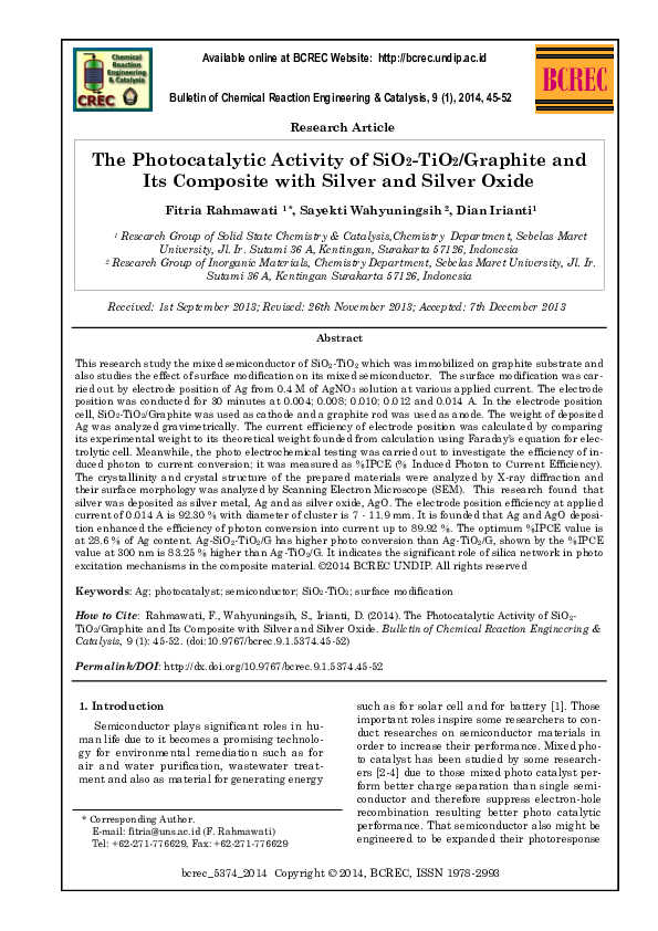 Pdf The Photocatalytic Activity Of Sio2 Tio2graphite And Its Composite With Silver And Silver