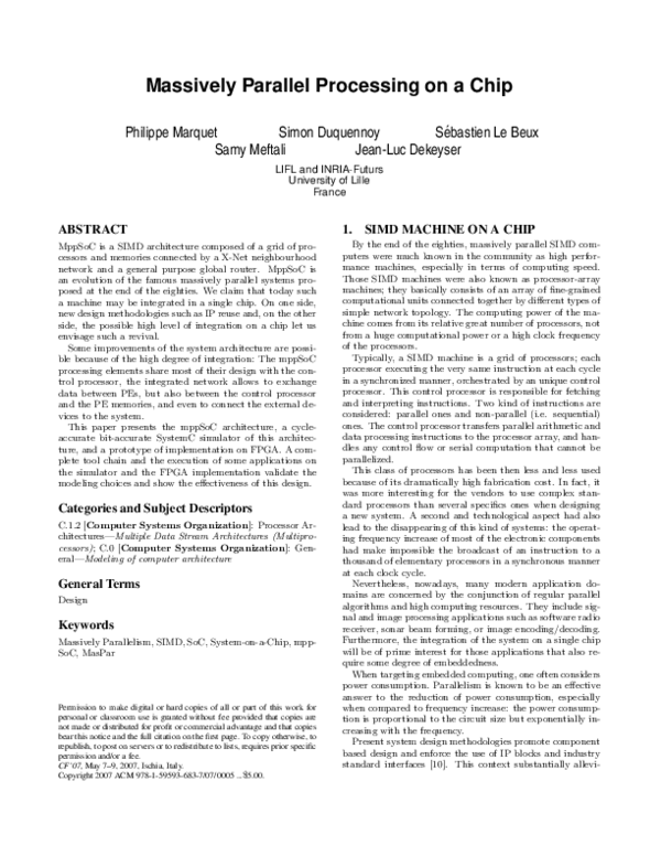 (PDF) Massively parallel processing on a chip | Philippe Marquet ...