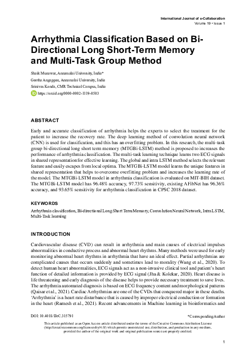 (PDF) Arrhythmia Classification Based on Bi-Directional Long Short-Term Memory and Multi-Task ...