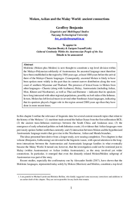 (PDF) Moken, Aslian and the Malay World: ancient connections