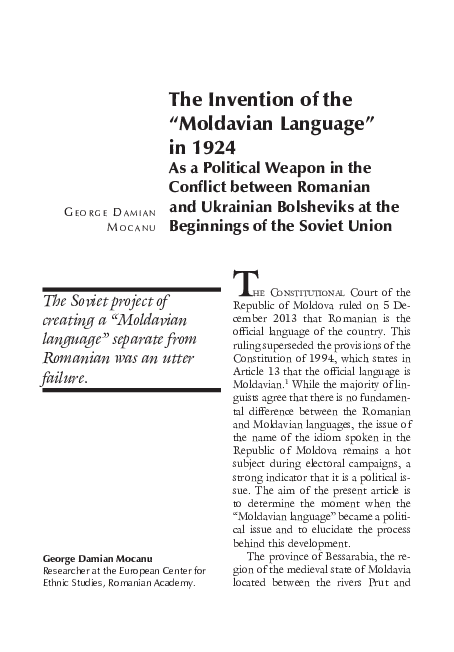 (PDF) The Invention of the “Moldavian Language” in 1924 As a Political ...