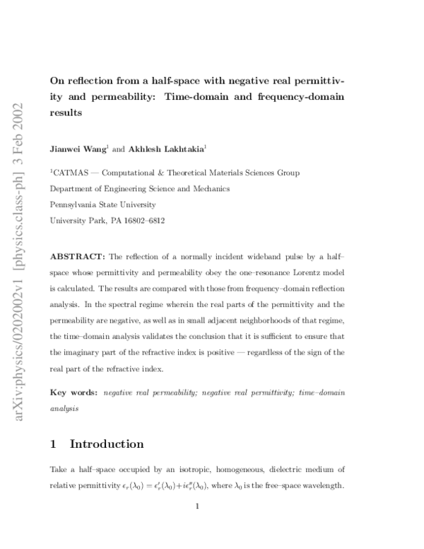 (PDF) On reflection from a half-space with negative real permittivity ...