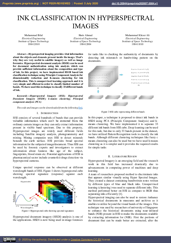 (PDF) Ink Classification in Hyperspectral Images