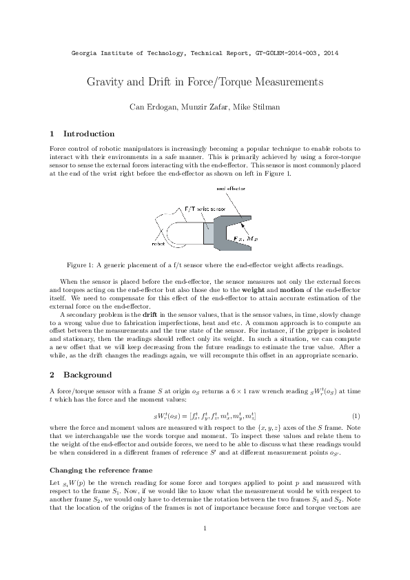 (PDF) Gravity and Drift in Force/Torque Measurements | Can Erdogan ...