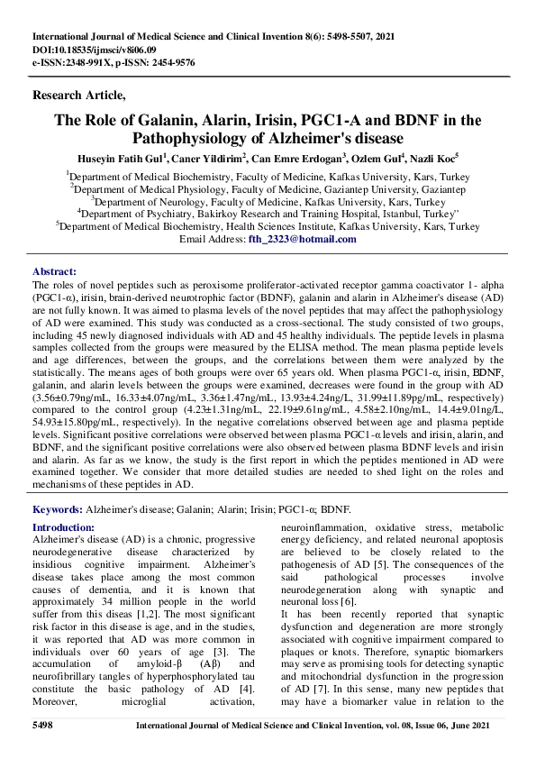 (PDF) The Role of Galanin, Alarin, Irisin, PGC1-Α and BDNF in the ...
