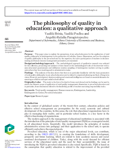 (PDF) The philosophy of quality in education: a qualitative approach