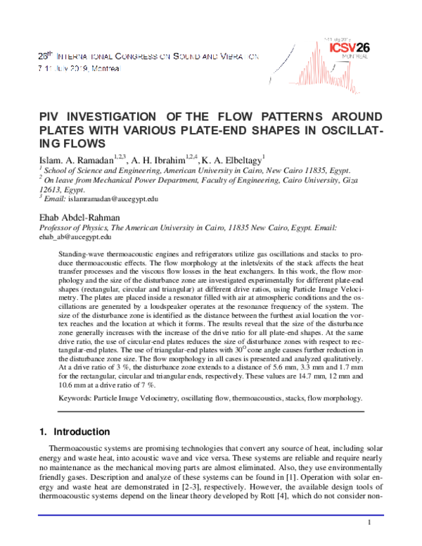 (PDF) Piv Investigation of the Flow Patterns Around Plates with Various ...