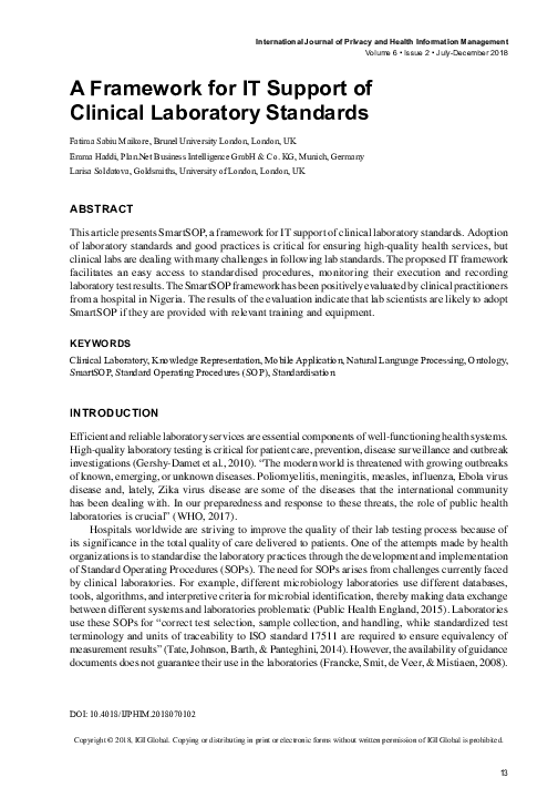 (PDF) A Framework for IT Support of Clinical Laboratory Standards
