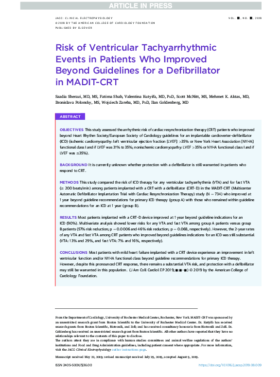(PDF) Risk of Ventricular Tachyarrhythmic Events in Patients Who ...