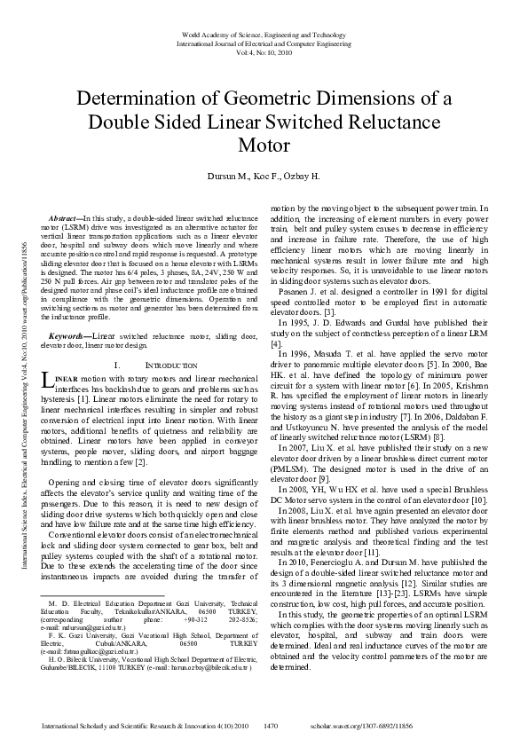Pdf Determination Of Geometric Dimensions Of A Double Sided Linear Switched Reluctance Motor
