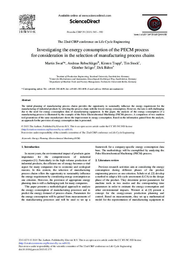 (PDF) Investigating the Energy Consumption of the PECM Process for ...