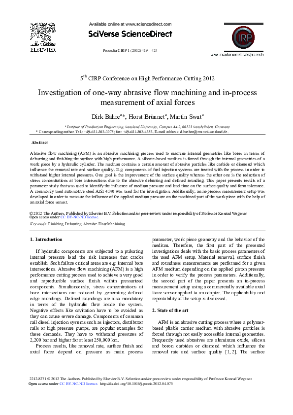 (PDF) Investigation of One-way Abrasive Flow Machining and In-process ...