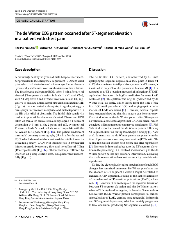 (PDF) The de Winter ECG pattern occurred after ST-segment elevation in ...