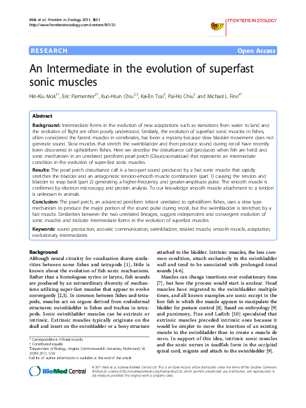 (PDF) An Intermediate in the evolution of superfast sonic muscles ...