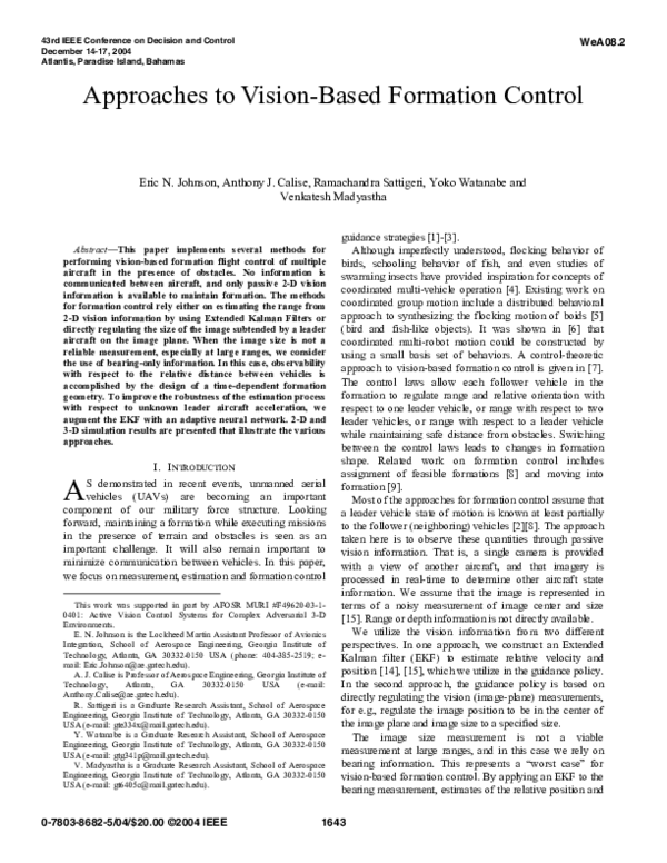 Pdf Approaches To Vision Based Formation Control