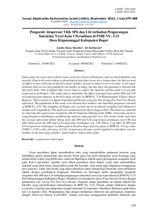 (PDF) Pengaruh Akupresur Titik SP6 dan LI4 terhadap Pengurangan ...