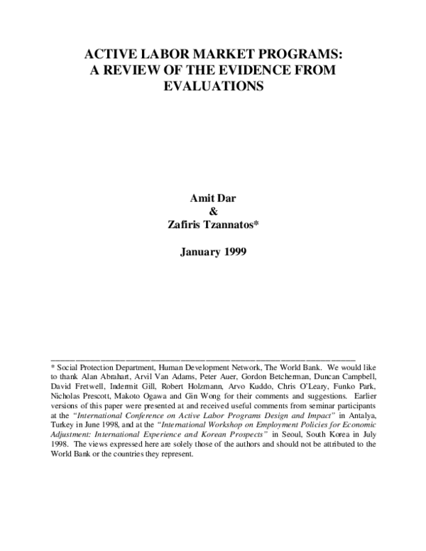 (PDF) Active labor market programs: A review of the evidence from ...