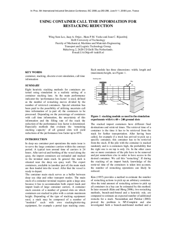 (PDF) Using Container Call Time Information for Restacking Reduction