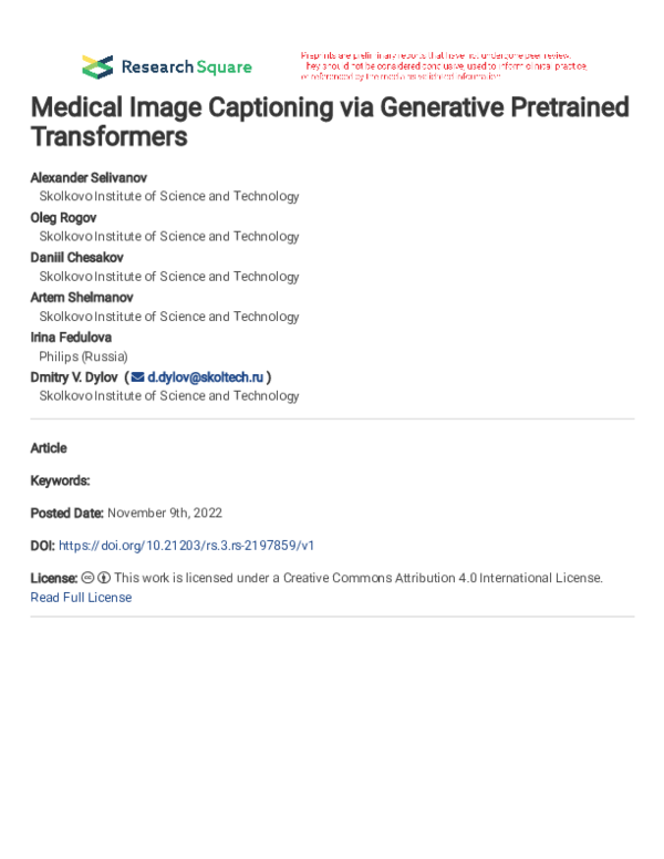 (PDF) Medical Image Captioning via Generative Pretrained Transformers
