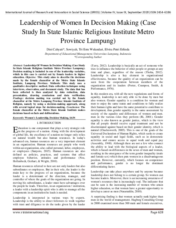 (PDF) Leadership of Women In Decision Making (Case Study In State ...