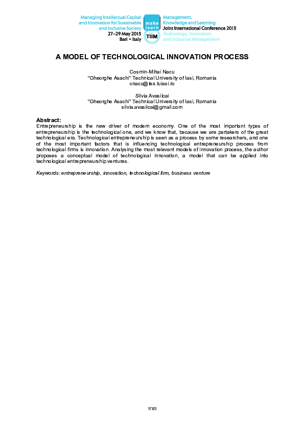 (PDF) A Model of Technological Innovation Process