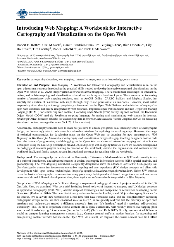 Pdf Introducing Web Mapping A Workbook For Interactive Cartography And Visualization On The