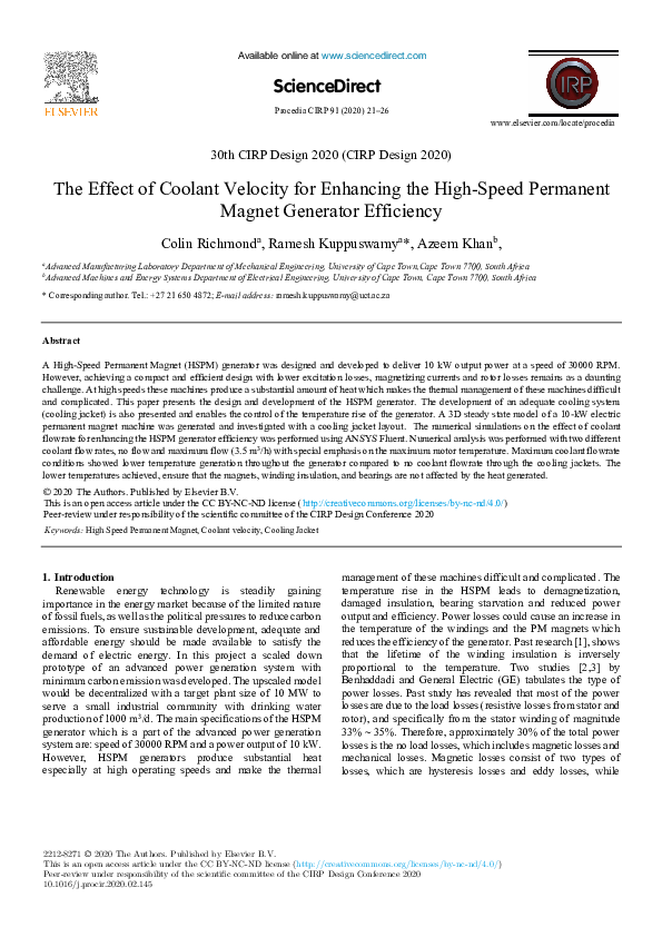 (PDF) The Effect of Coolant Velocity for Enhancing the High-Speed ...
