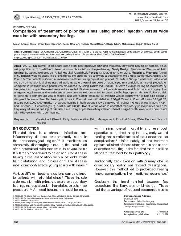(PDF) Comparison of treatment of pilonidal sinus using phenol injection ...