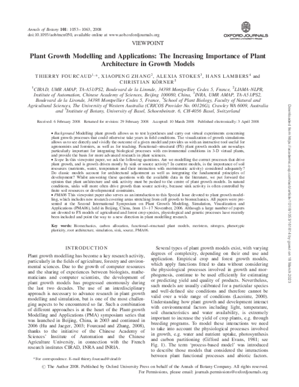 (PDF) Plant growth modelling and applications: the increasing ...