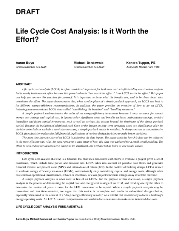 (PDF) Life Cycle Cost Analysis: Is it Worth the Effort?