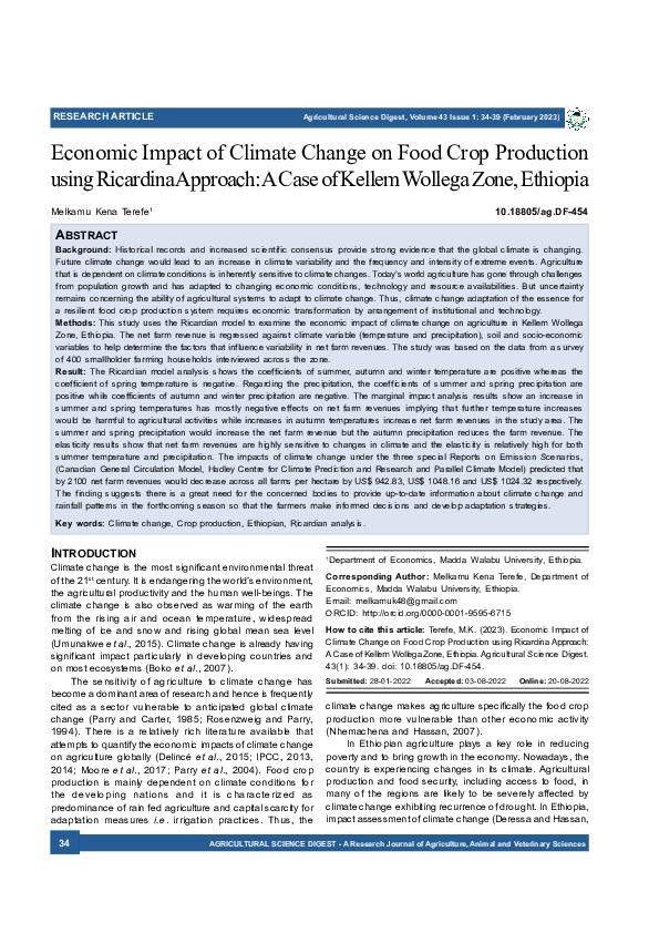 (PDF) Economic Impact of Climate Change on Food Crop Production using Ricardina Approach: A Case ...