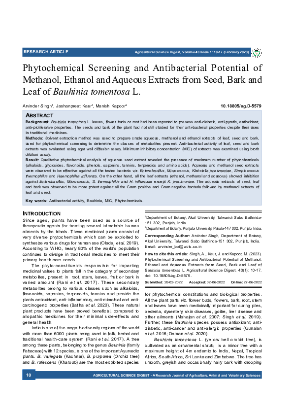 (PDF) Phytochemical Screening and Antibacterial Potential of Methanol, Ethanol and Aqueous ...
