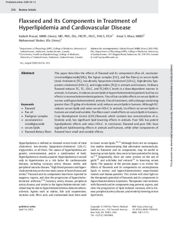 (PDF) Flaxseed and Its Components in Treatment of Hyperlipidemia and ...