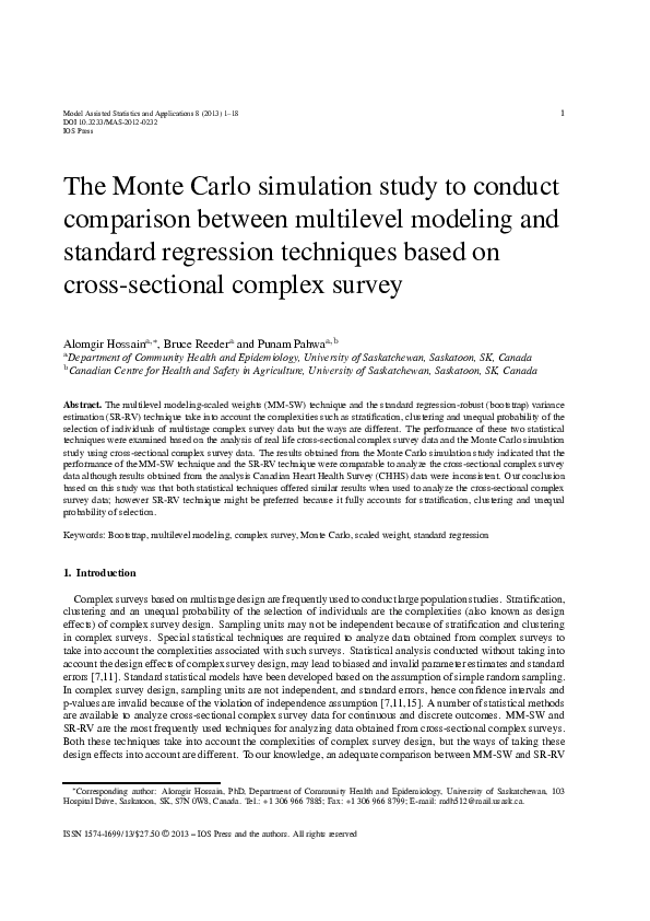 (PDF) The Monte Carlo simulation study to conduct comparison between multilevel modeling and ...