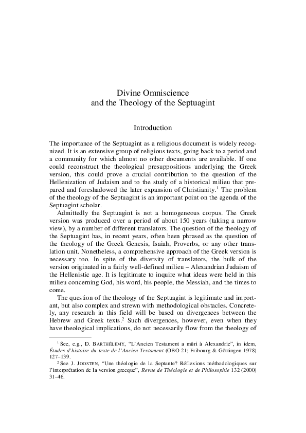 (PDF) Divine Omniscience in the Septuagint