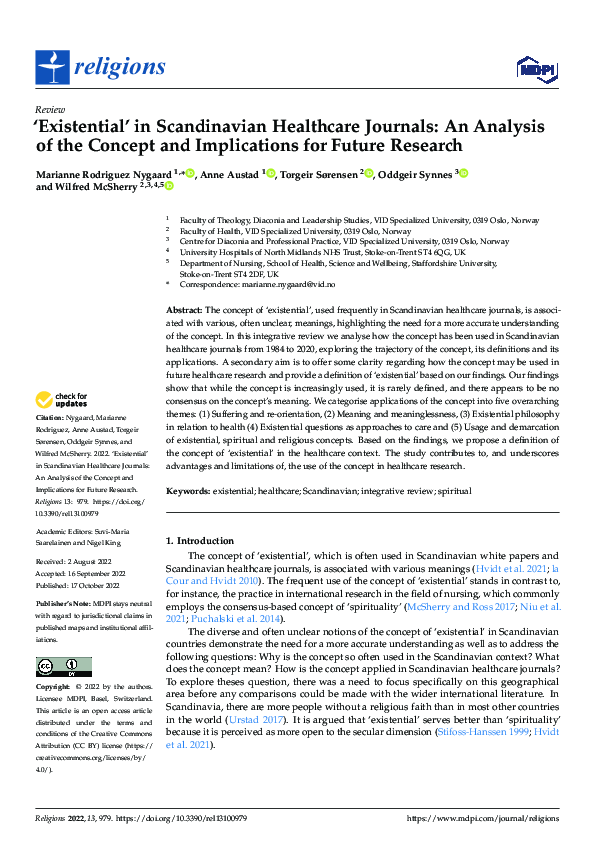 (PDF) ‘Existential’ in Scandinavian Healthcare Journals: An Analysis of ...
