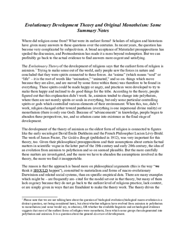 (DOC) Evolutionary Development Theory and Original Monotheism: Some ...