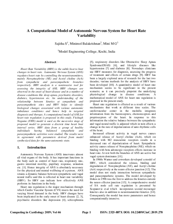 (PDF) A Computational Model of Autonomic Nervous System for Heart Rate ...