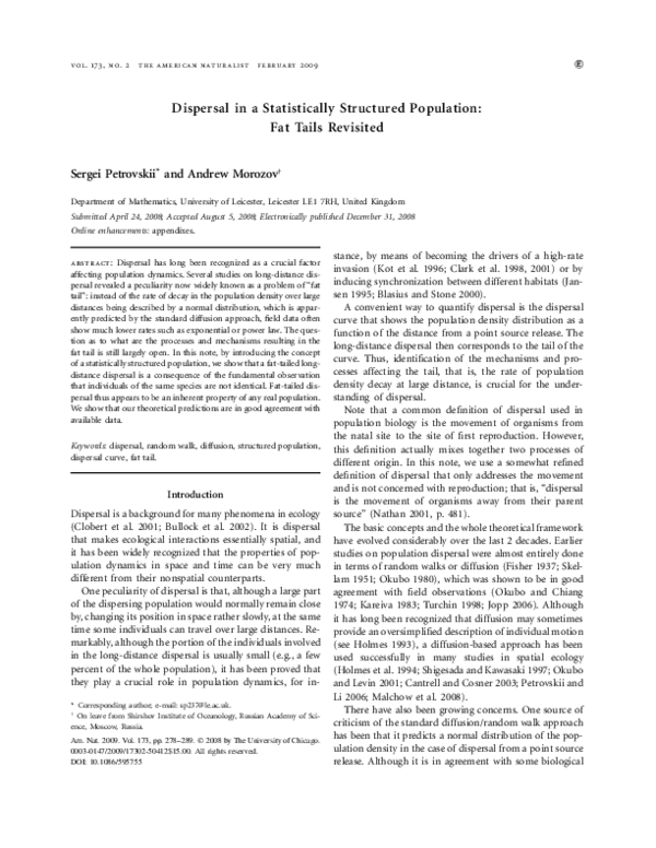 (PDF) Dispersal in a Statistically Structured Population: Fat Tails ...