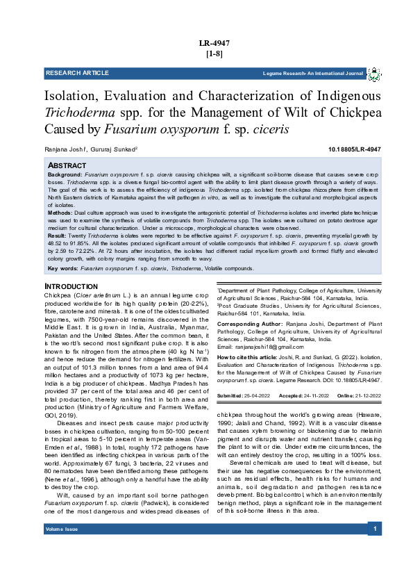 Pdf Isolation Evaluation And Characterization Of Indigenous Trichoderma Spp For The
