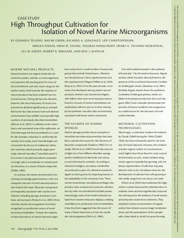 Pdf High Throughput Cultivation For Isolation Of Novel Marine Microorganisms