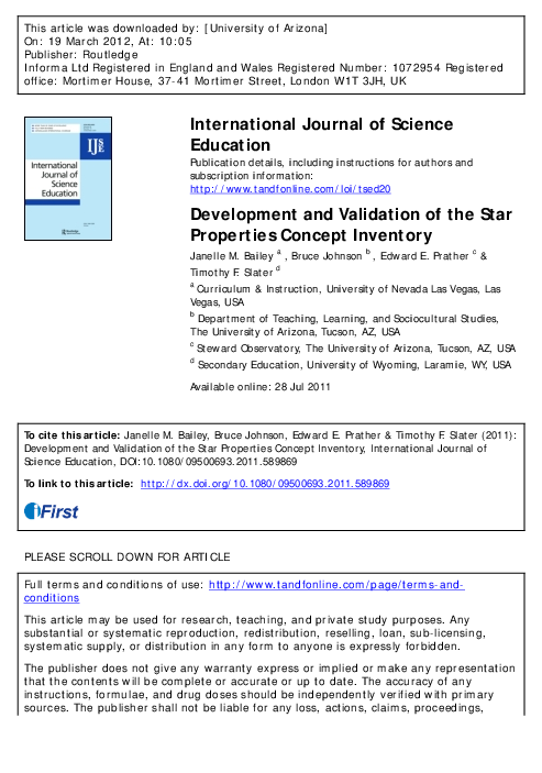(PDF) Development and Validation of the Star Properties Concept Inventory