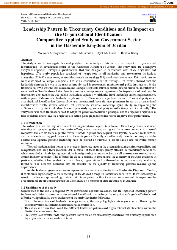 (PDF) Leadership Pattern in Uncertainty Conditions and Its Impact on ...