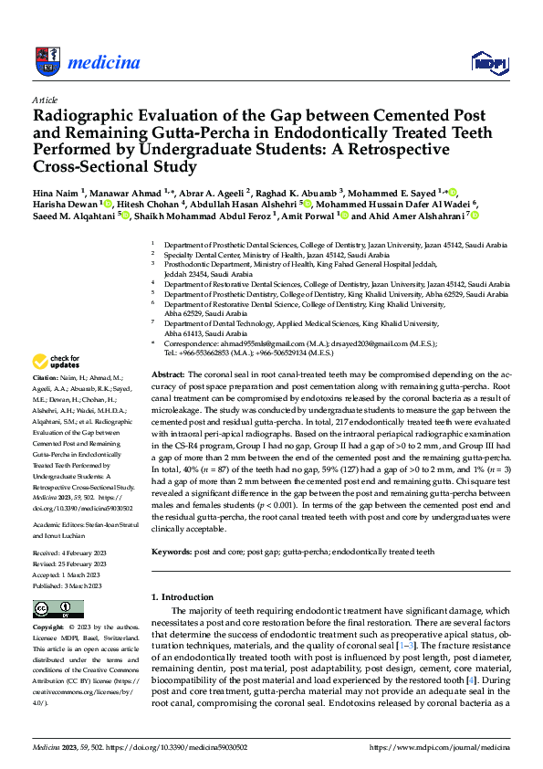 (PDF) Radiographic Evaluation of the Gap between Cemented Post and ...