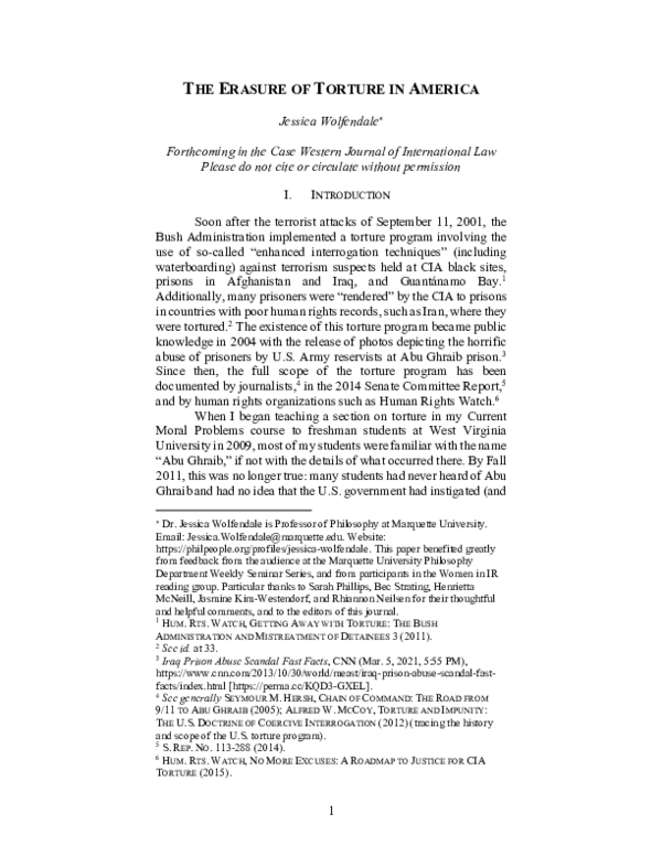 (PDF) The Erasure of Torture in America